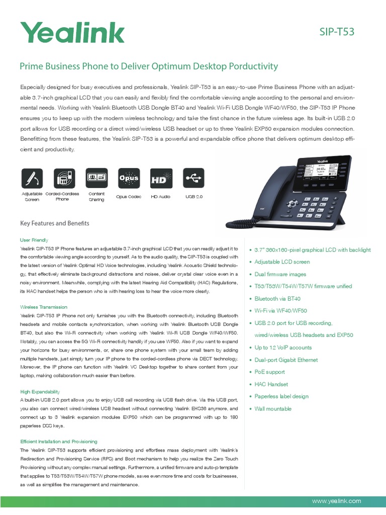 Yealink T53 Datasheet | PDF