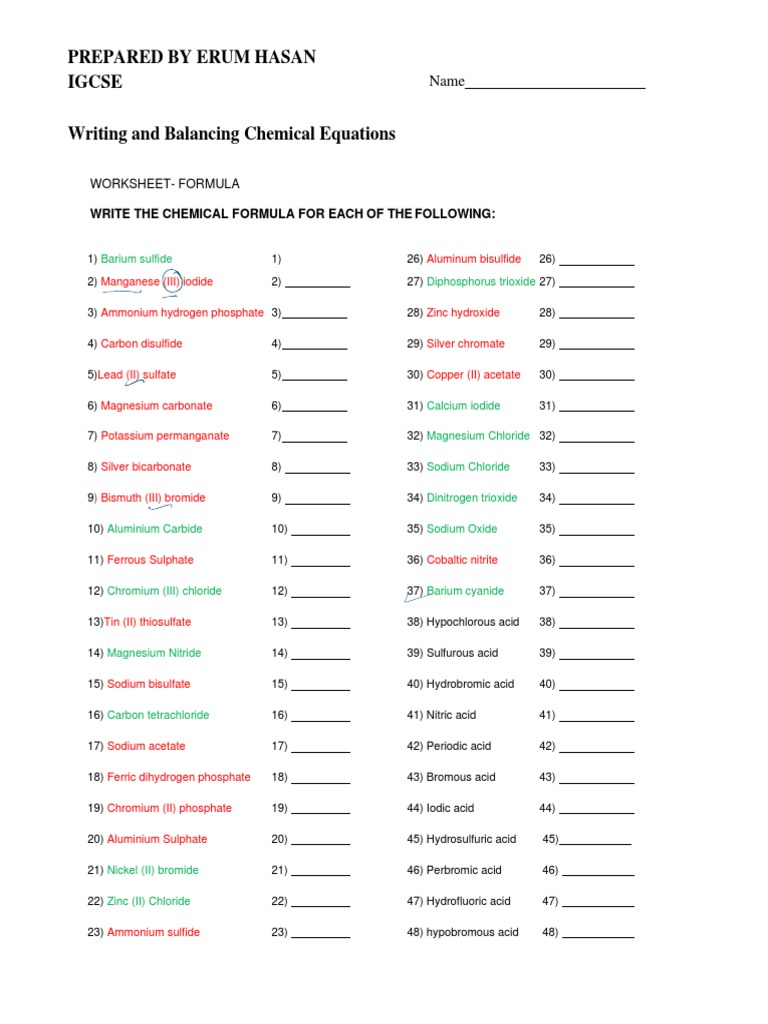 Writing and Balancing Chemical Equations | PDF | Oxide | Chlorine