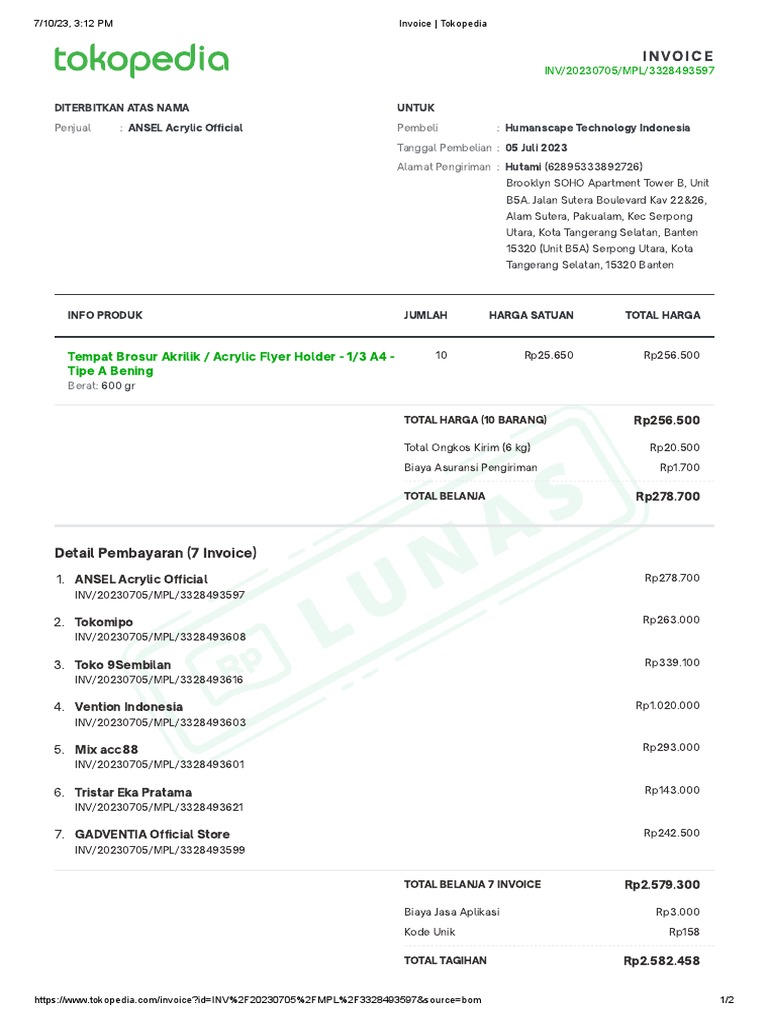 87 Invoice Akrilik Brosur - Tokopedia | PDF