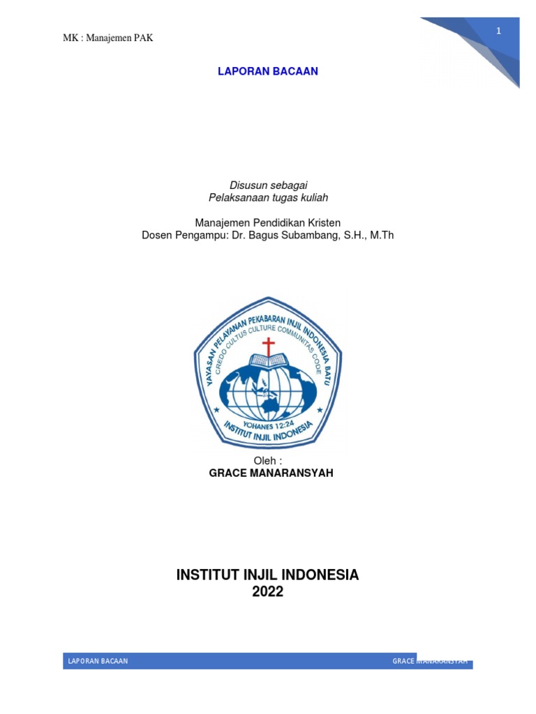 Grace Tugas Manajemen PAK (Laporan Bacaan) | PDF