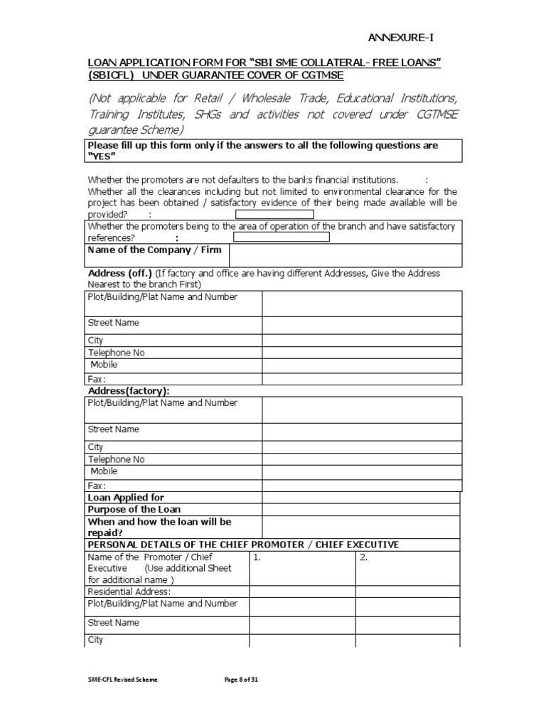SBI-SME-Application Form SME CFL | PDF