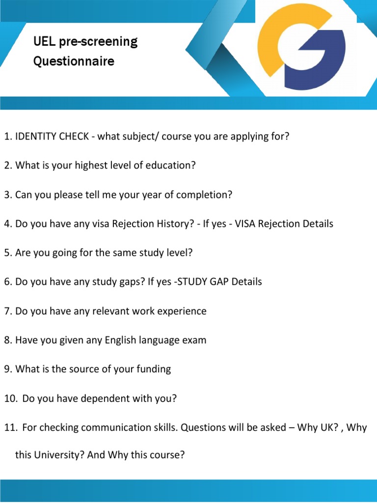 PRE SCREENING QUE FOR UEL Final | PDF