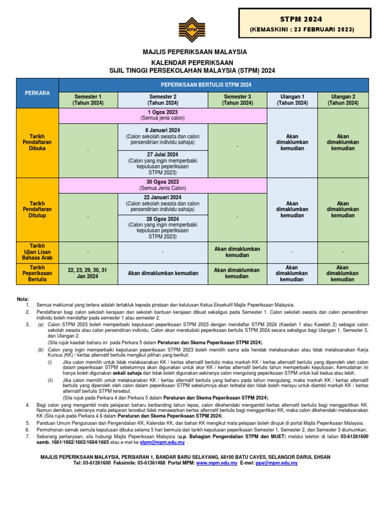 STPM 2024 Exam Schedule and Dates | PDF