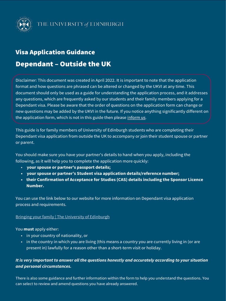 Outside The Uk - Dependant Visa Application Guidance - Final | PDF