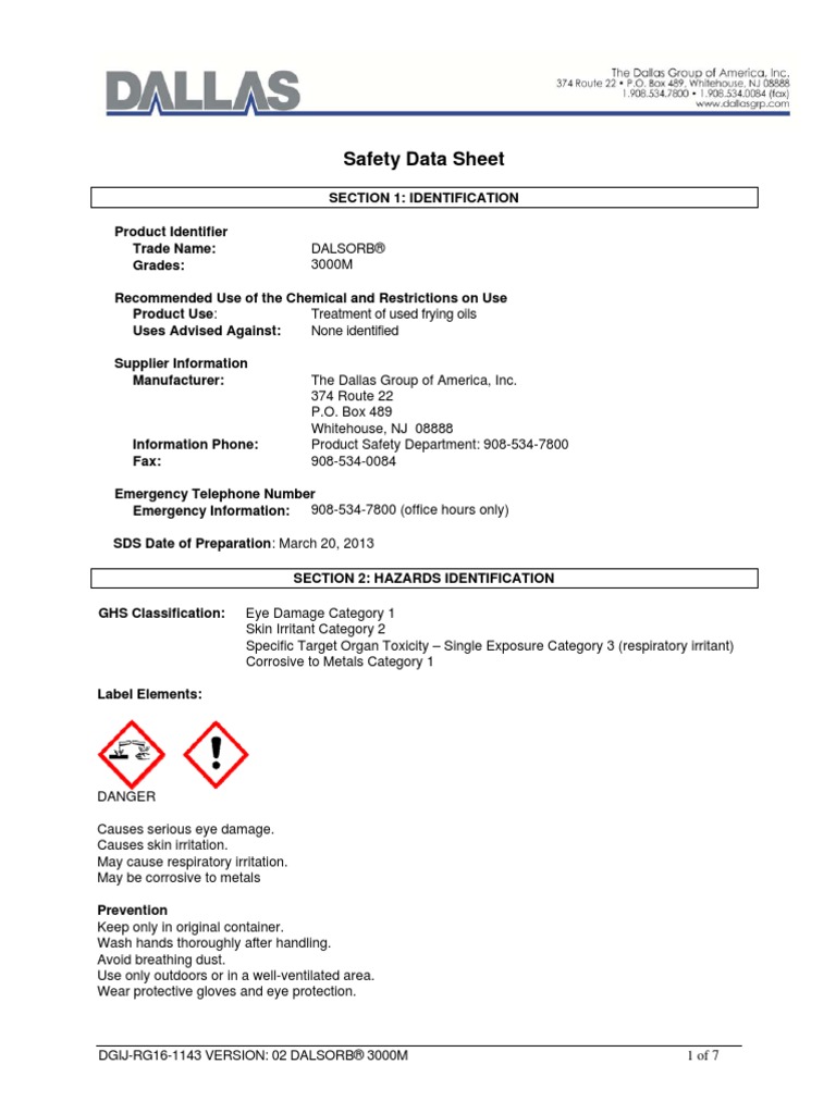 MSDS Dalsorb 3000M | PDF | Personal Protective Equipment | Toxicity