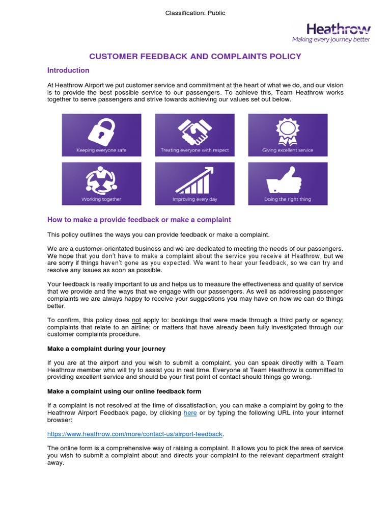 Heathrow Customer Feedback Policy | PDF