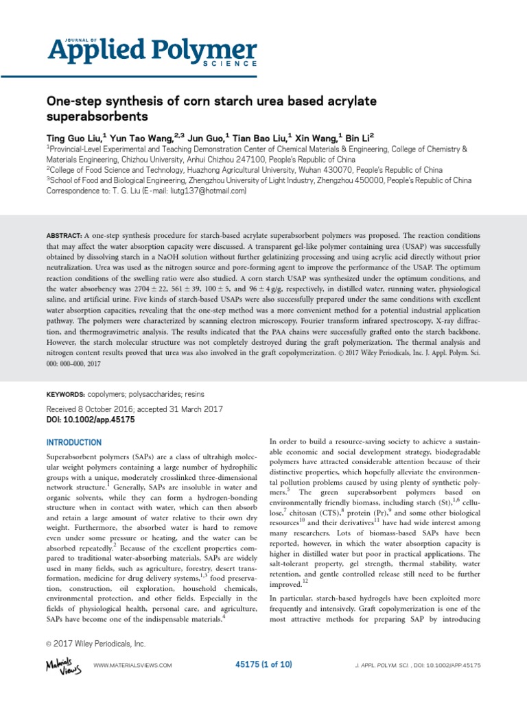 One-Step Synthesis of Corn Starch Urea Based Acrylate | PDF | Wellness