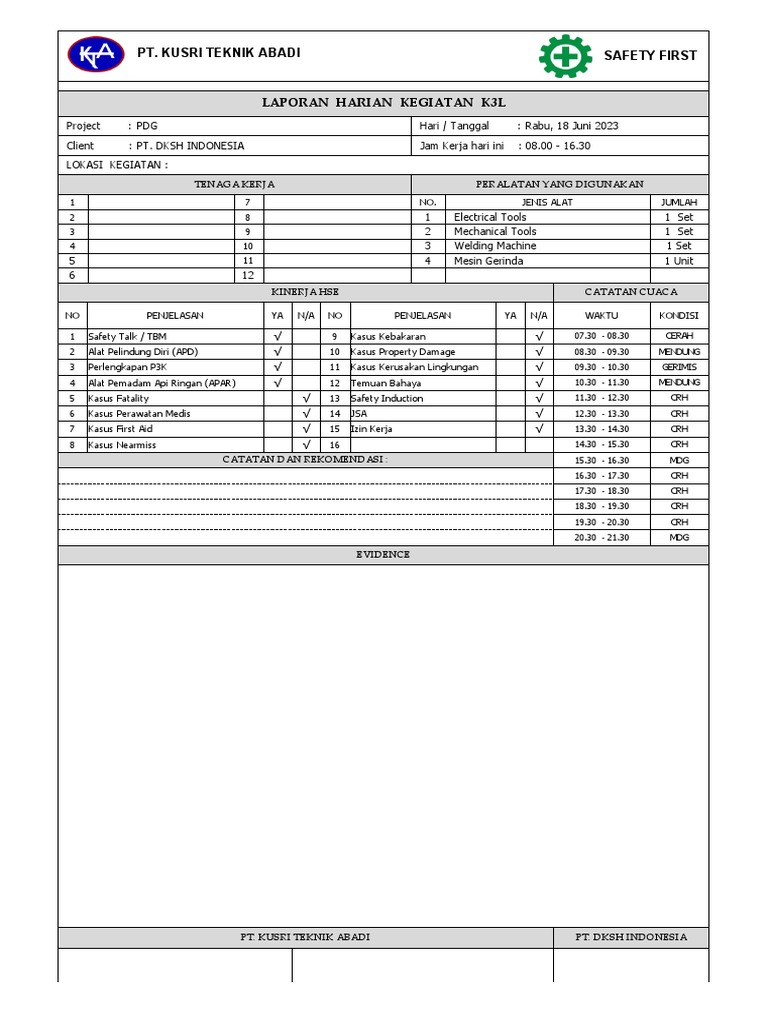 Laporan Harian K3 | PDF