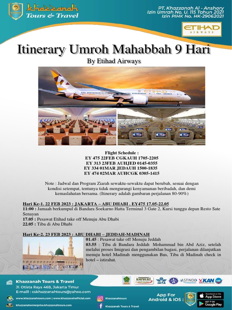 Itinerary Mahabbah 22 Feb 2023 - by Etihad Airways Oke | PDF