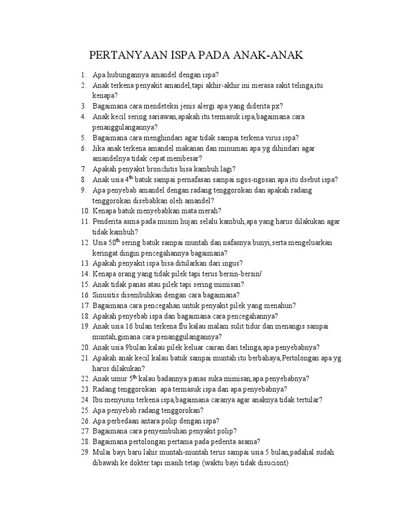 Pertanyaan Ispa Pada Anak | PDF | Kesehatan Holistik