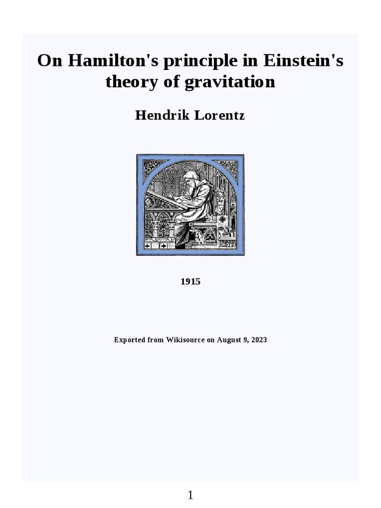 On Hamilton's Principle in Einstein's Theory of Gravitation | PDF ...