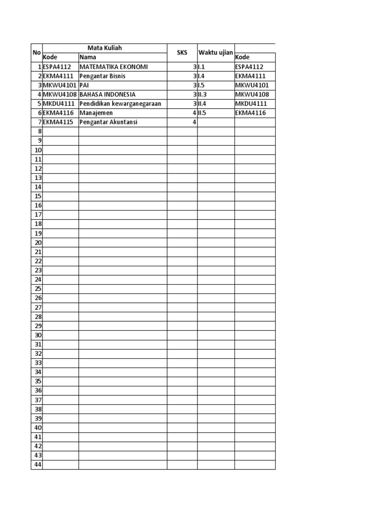 Daftar Matkul Manajemen s1 Ut | PDF