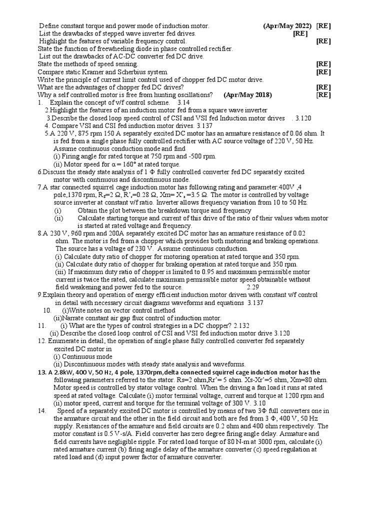 III EEE YEAR INT-II Important Questions | PDF