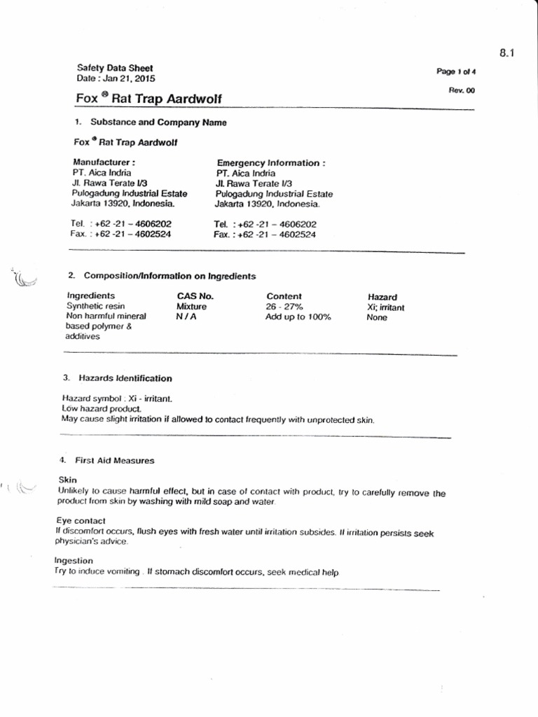 MSDS Fox Rat Trap | PDF
