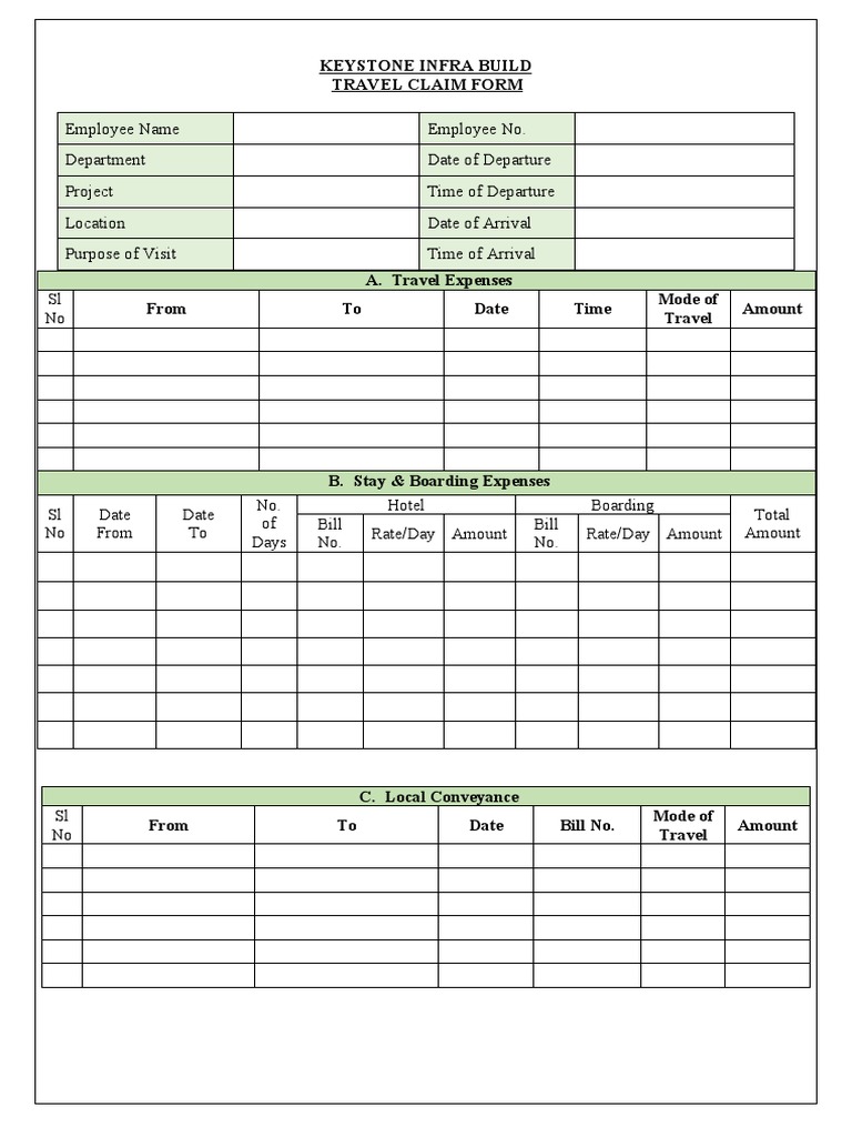Travel Claim Form SGS-KEYSTONE | PDF