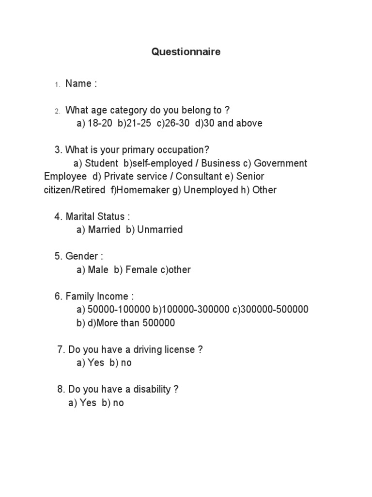 project questionnaire for rehji | PDF | Bus | Public Transport