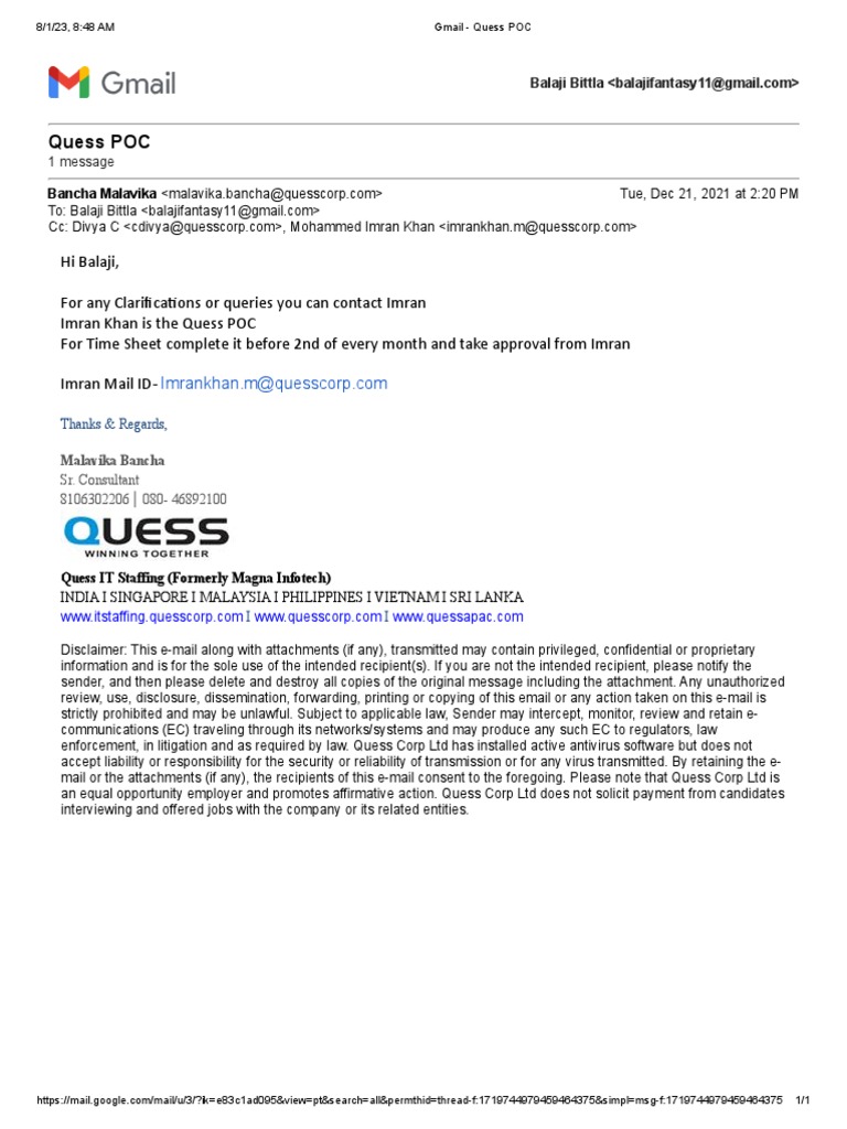 Gmail - Quess POC | PDF