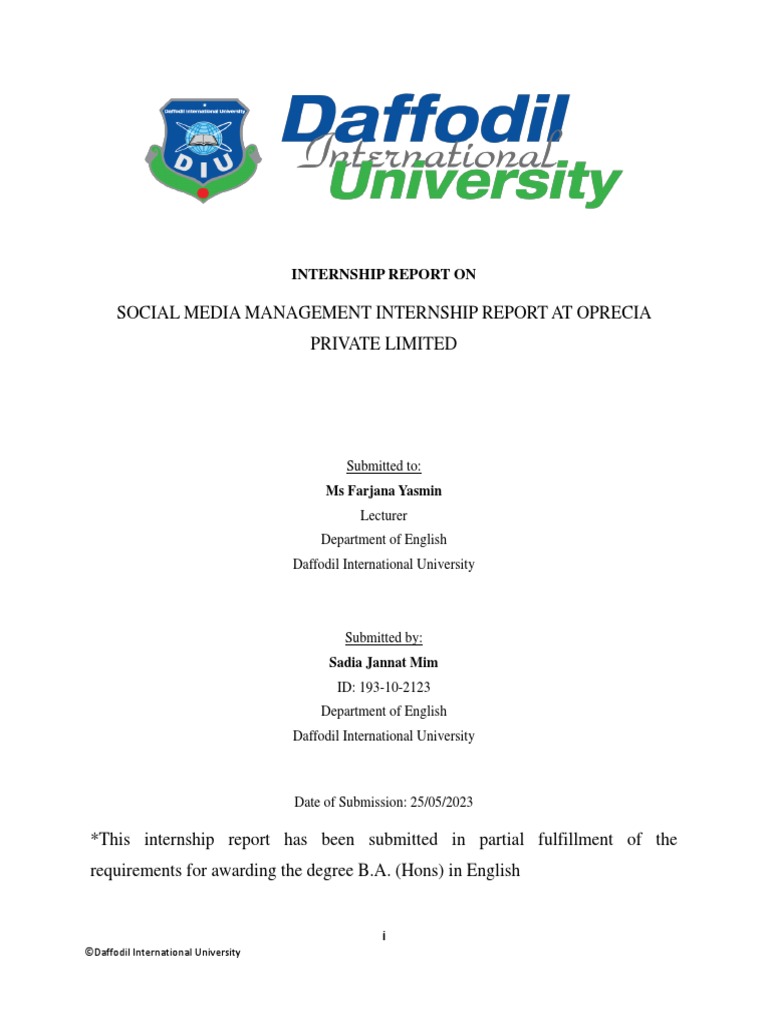 Social Media Management Internship Report at Oprecia Private Limited ...