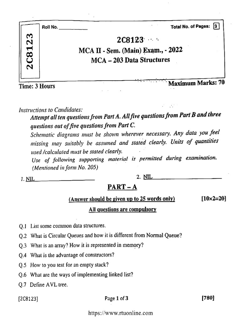 Mca 2 Sem Data Structures 2c8123 2022 | PDF