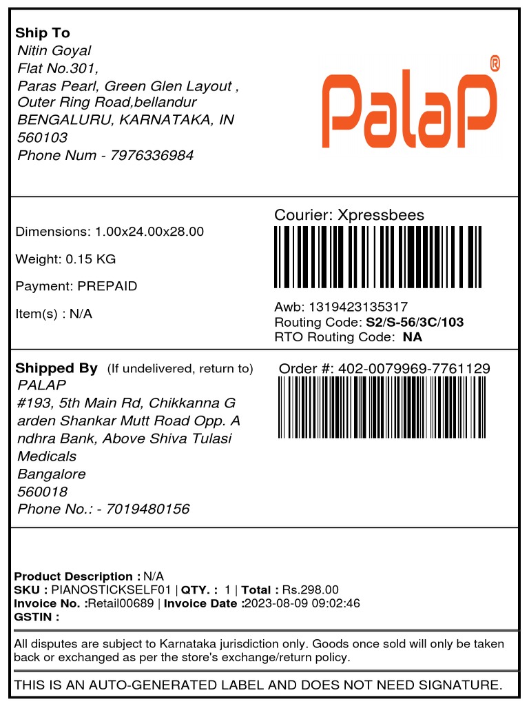 Shipping Label 385999625 1319423138553 PDF | PDF