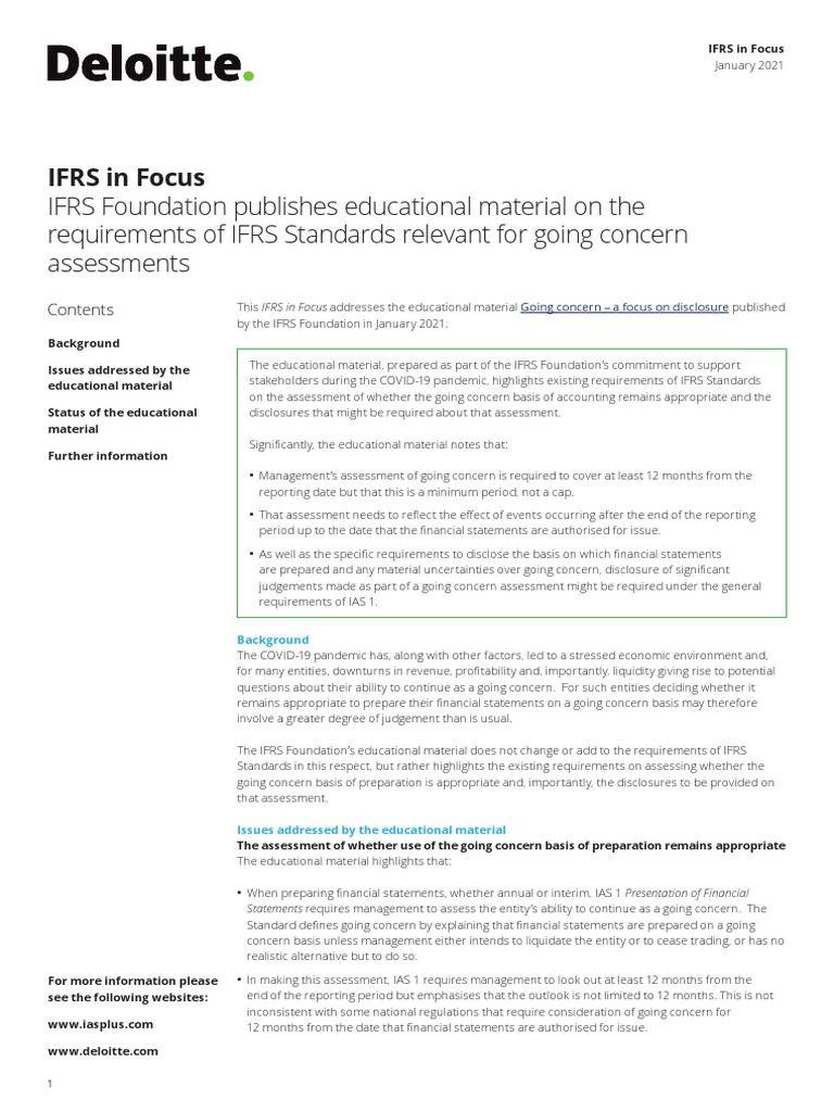 IFRS Guidance on Going Concern Disclosures | PDF
