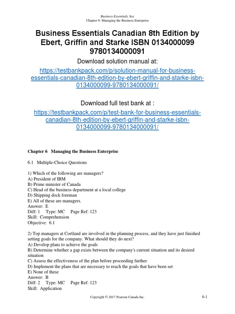 Business Essentials Canadian 8th Edition Ebert Test Bank 1 | PDF | Goal ...