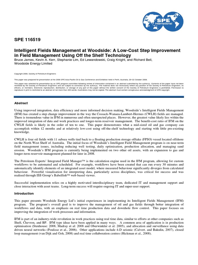 Woodside Spe Paper 116519 | PDF | Petroleum Reservoir | Forecasting