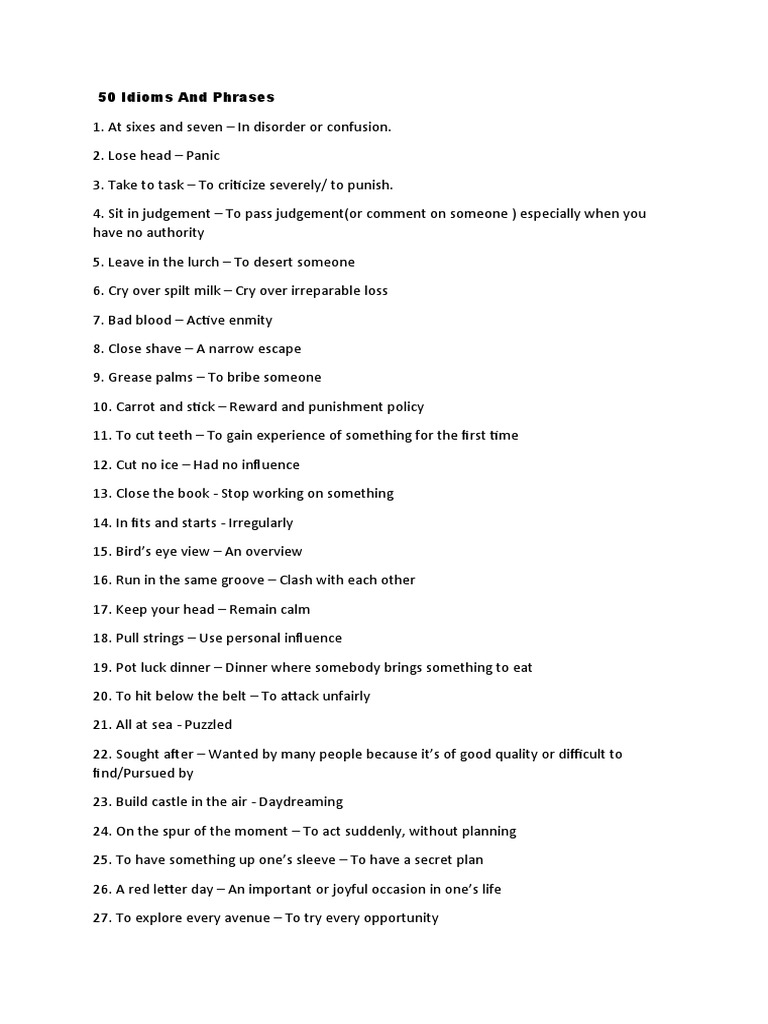 50 Idioms and Phrases | PDF