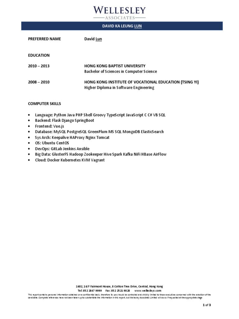 Wellesley - David Ka Leung LUN | PDF | Computers | Technology & Engineering