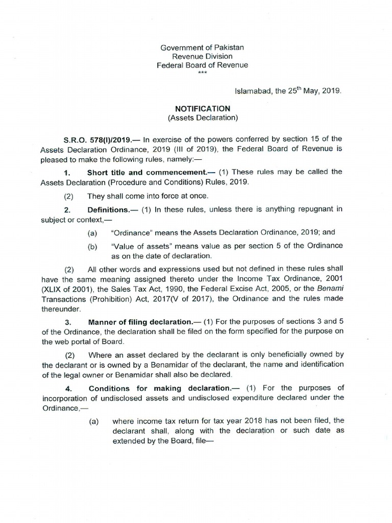 Asset Declaration (Procedure and Conditions) Rules, 2019 | PDF
