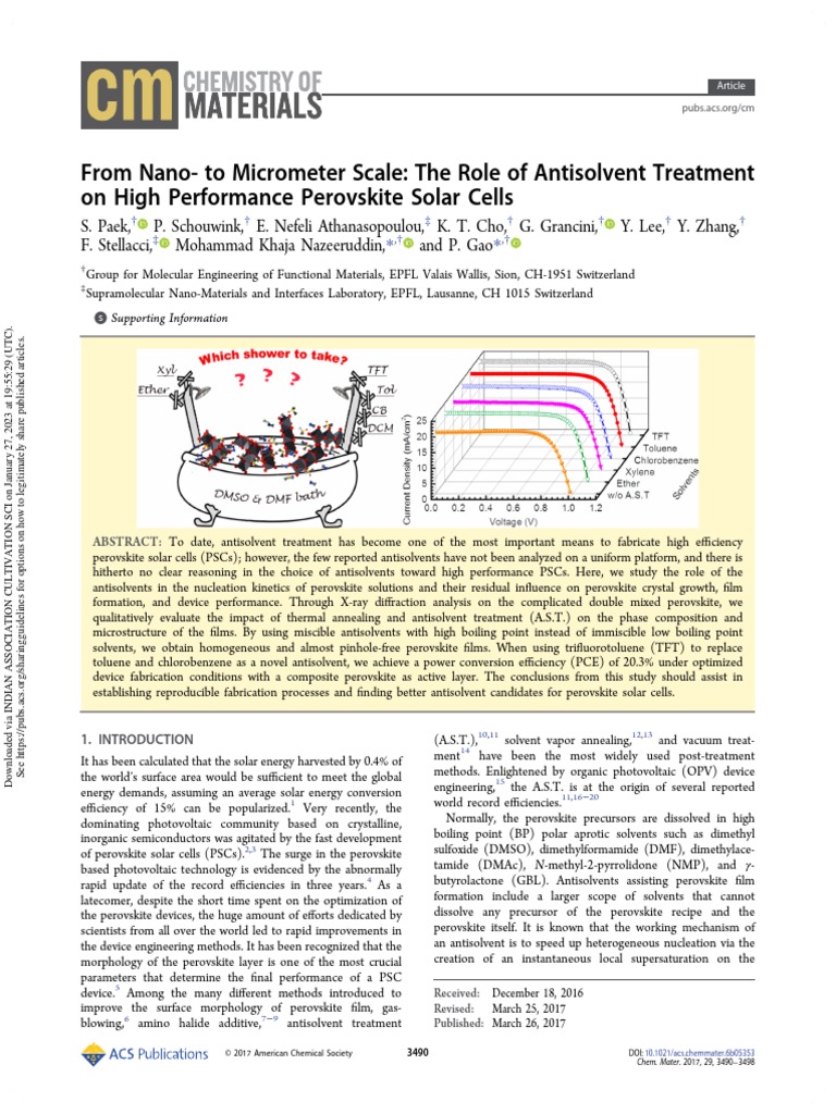 Antisolvent Treatment in Perovskite Solar Cells | PDF