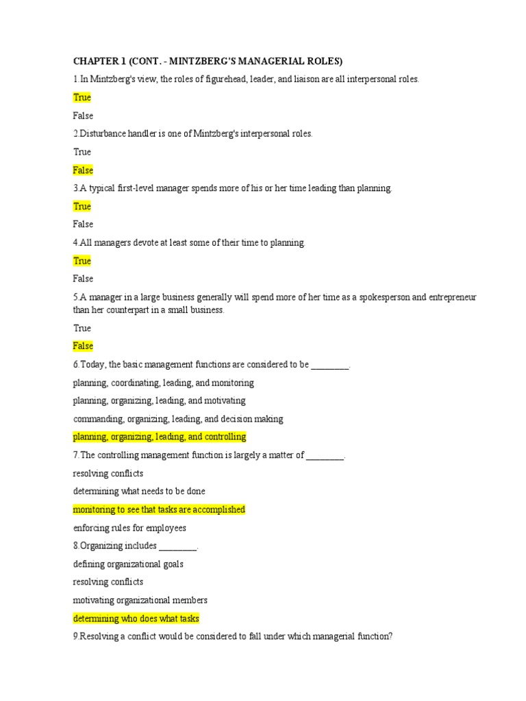 Chapter 1 (Cont. - Mintzberg'S Managerial Roles) | PDF