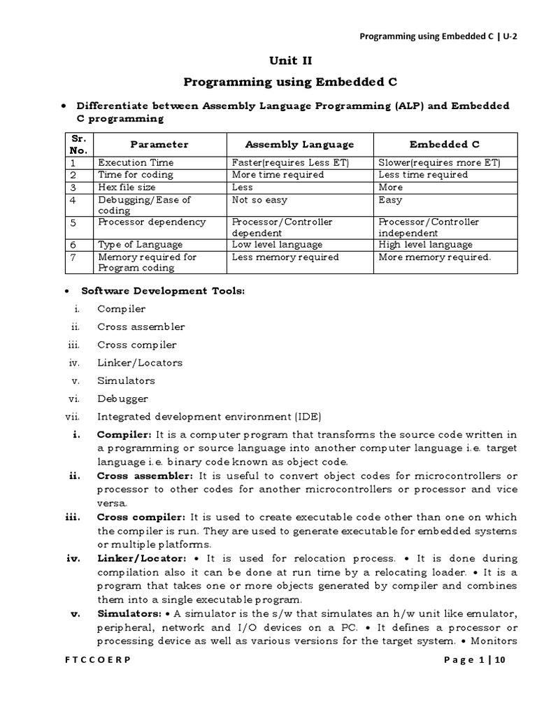 Unit Ii Programming Using Embedded C Final Pdf Computer Programming Programming 