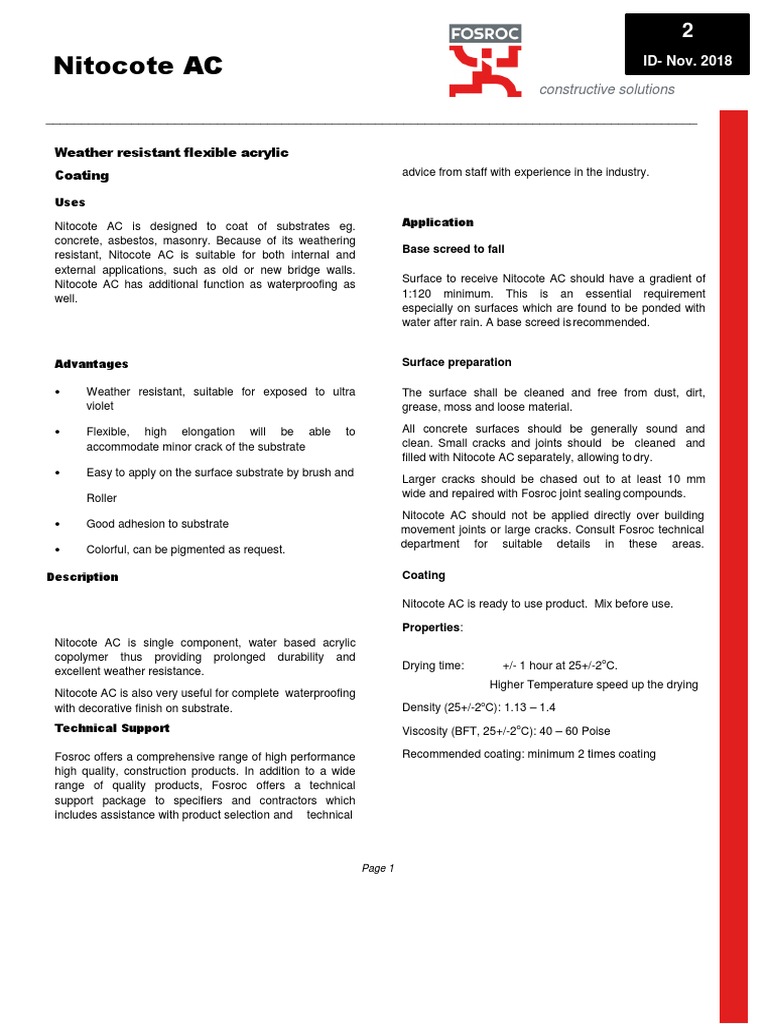 Nitocote AC: Weather-Resistant Coating | PDF | Technology & Engineering