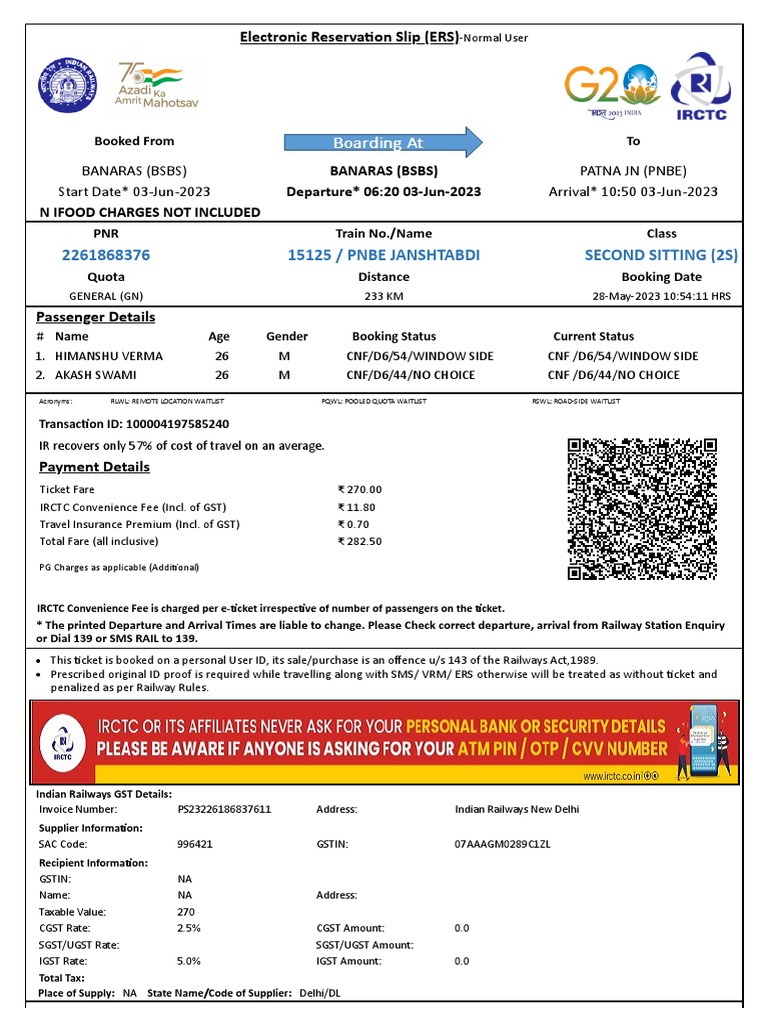 Train Ticket Details & Guidelines | PDF | Identity Document | Payments