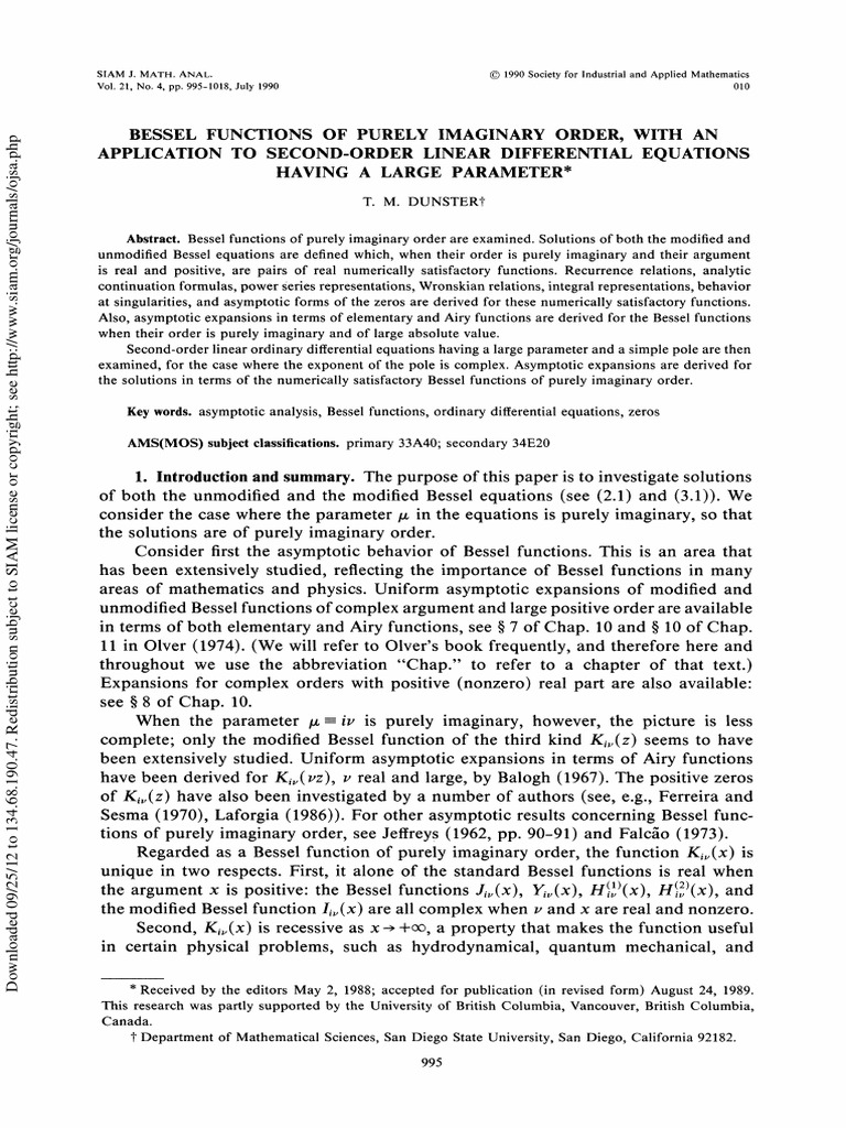 Bessel Functions of Purely Imaginary Order | PDF