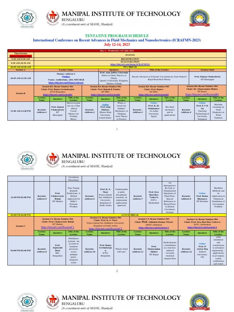 ICRAFMN 2023 Final Schedule | PDF | Physical Sciences | Applied And Interdisciplinary Physics