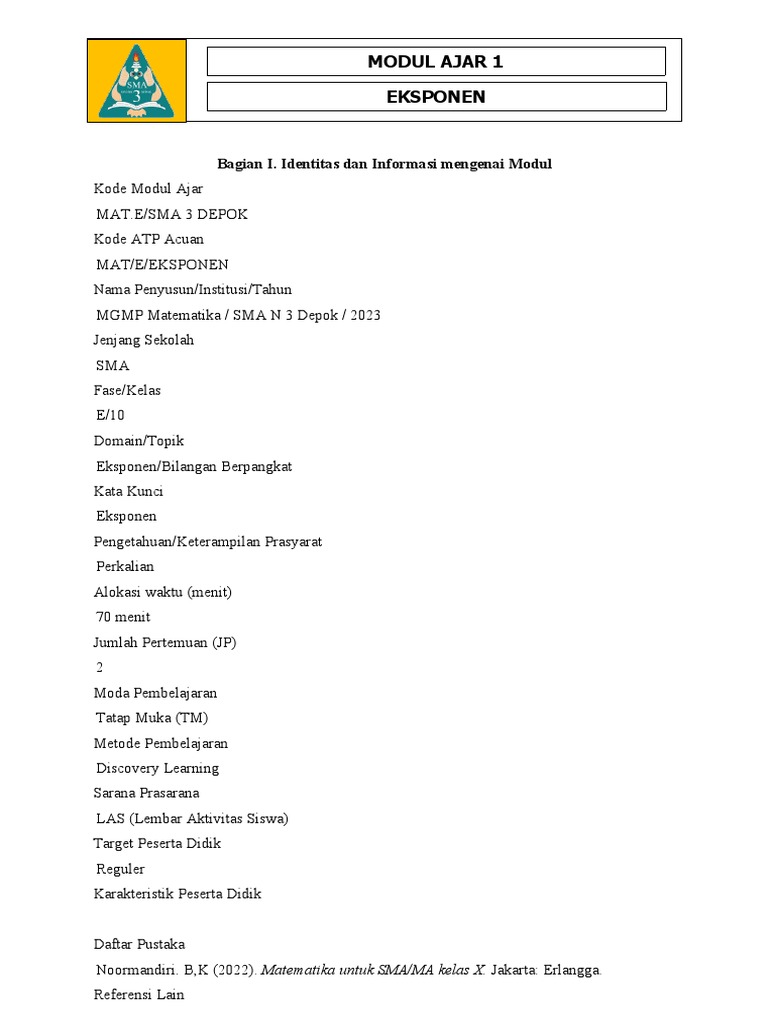 Modul Ajar Eksponen | PDF