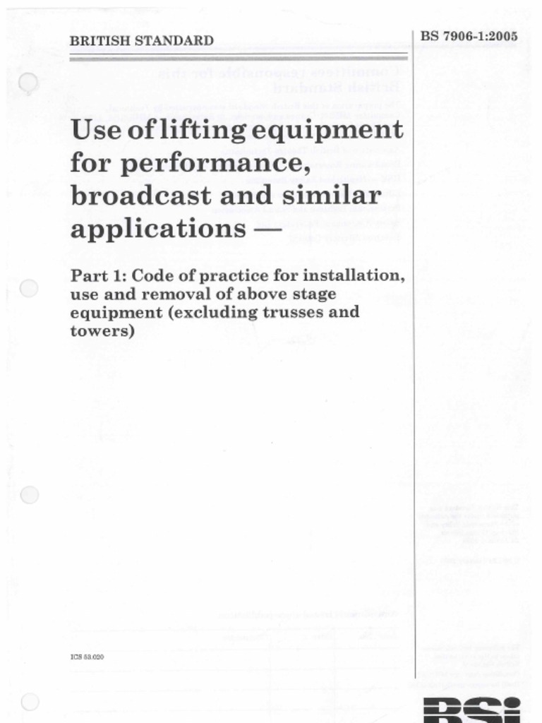 BS 7906-1 - 2005 Use of Lifting Equipment For Performance - Stage ...