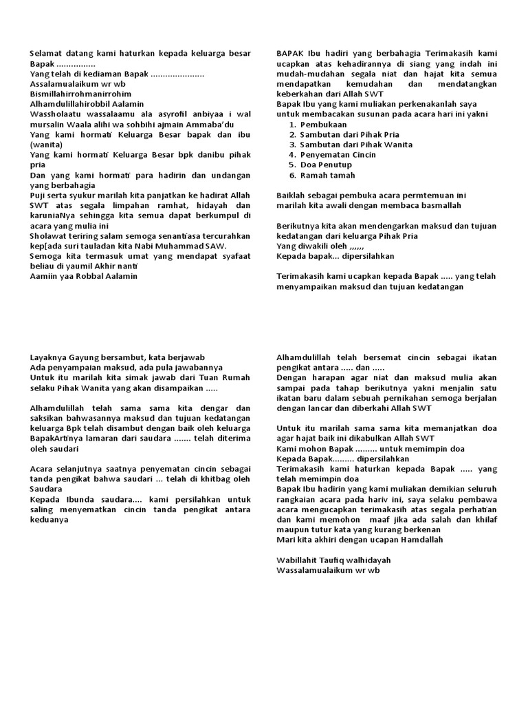 Acara Lamaran dan Penyematan Cincin | PDF | Kajian Bahasa Asing | Agama & Spiritualitas