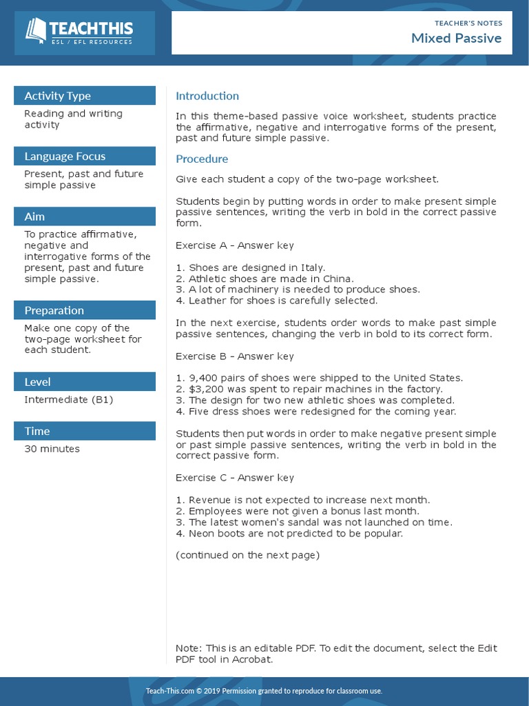 Passive Mixed Passive Worksheet | PDF | Shoe | English As A Second Or Foreign Language