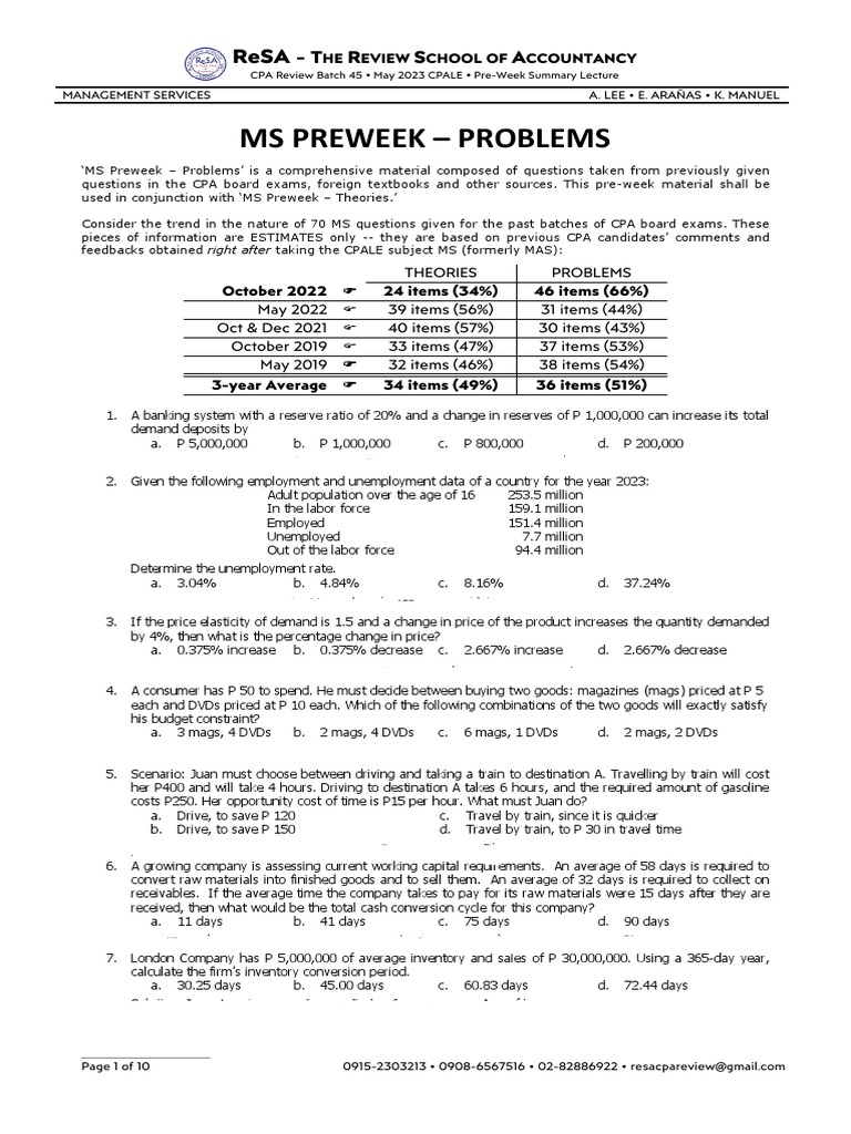 MS Preweek - Problems (B45) - No Answer | PDF