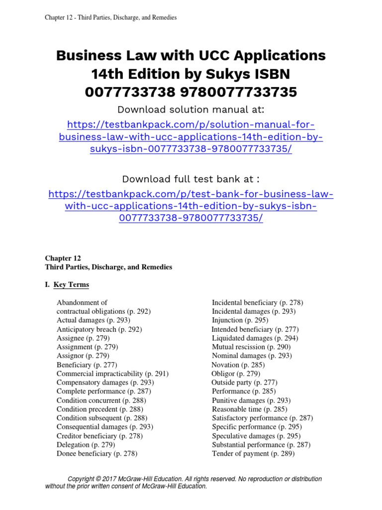 Business Law With UCC Applications 14th Edition Sukys Solutions Manual ...