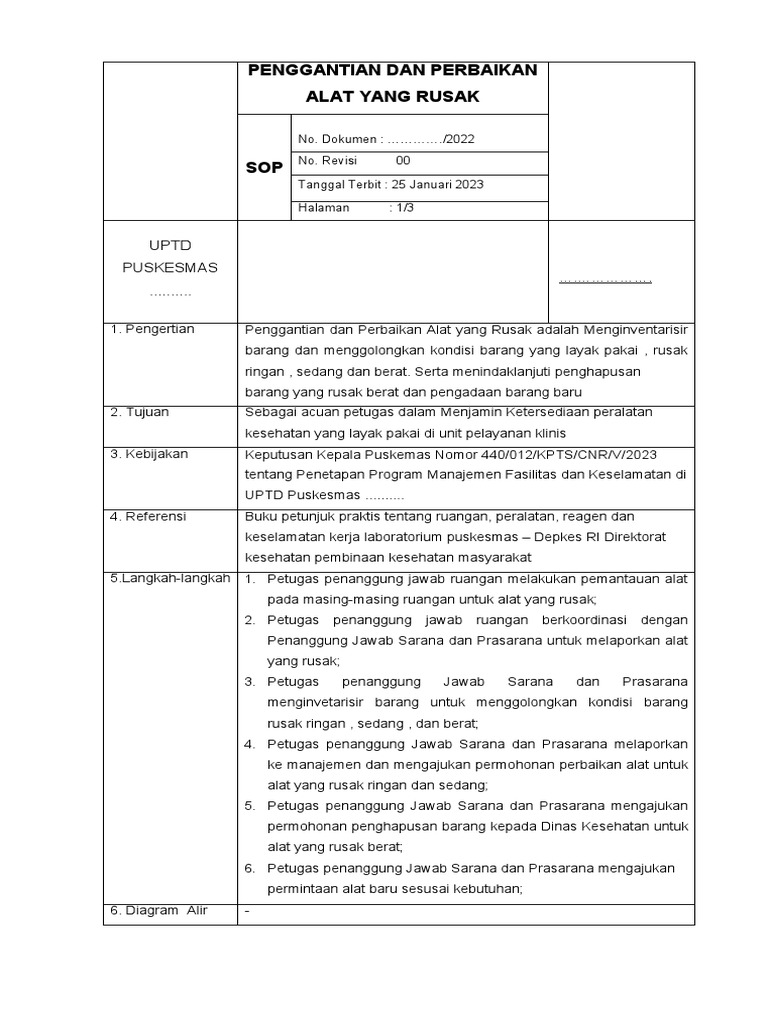 Sop Penggantian Dan Perbaikan Alat Yang Rusak | PDF