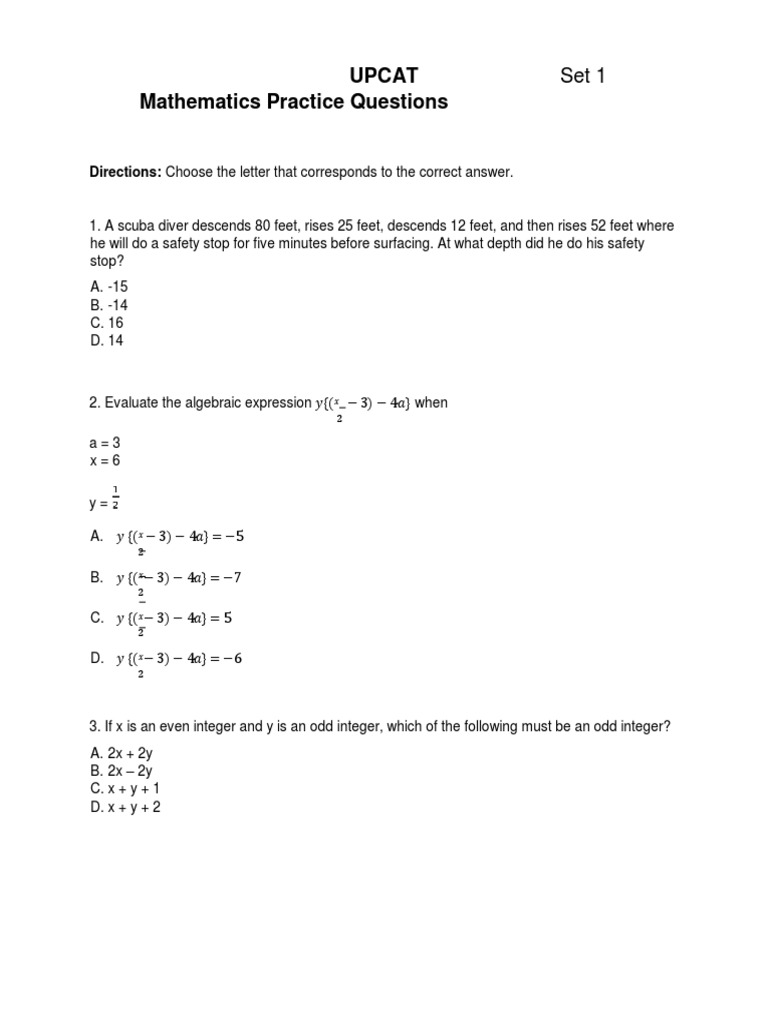 UPCAT Math Practice Questions | PDF
