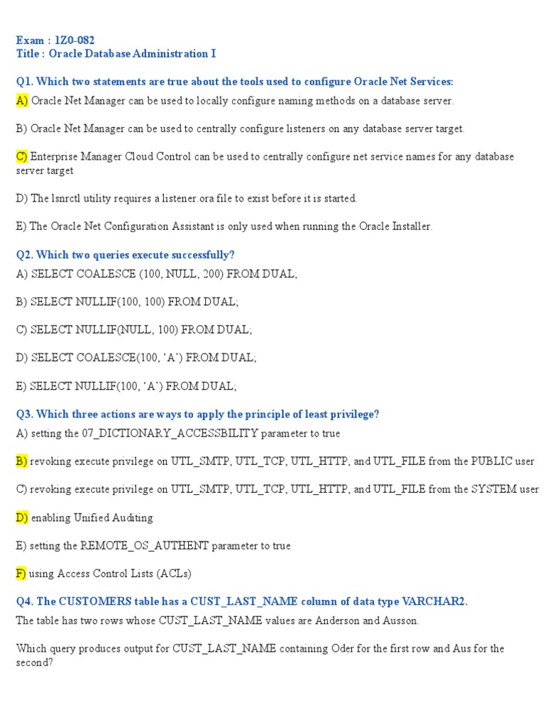 1z0-082 - Question Oracle | PDF