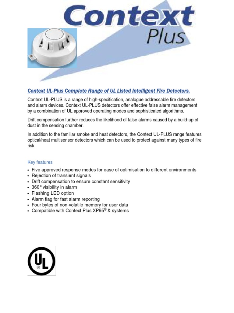 Context Plus UL Listed Addr. Detectors Technical Data | PDF