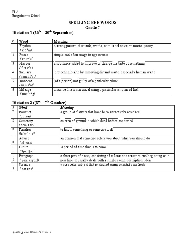 Gr.7 SPELLING BEE WORDS | PDF