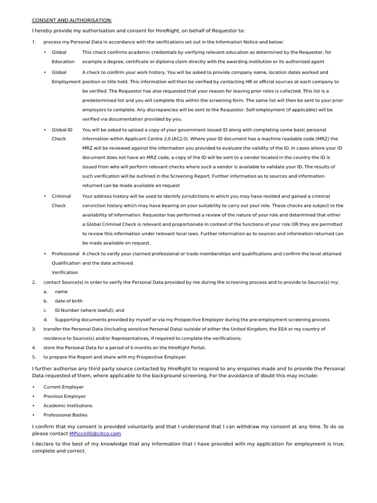 Screening Disclosure and Authorization | PDF