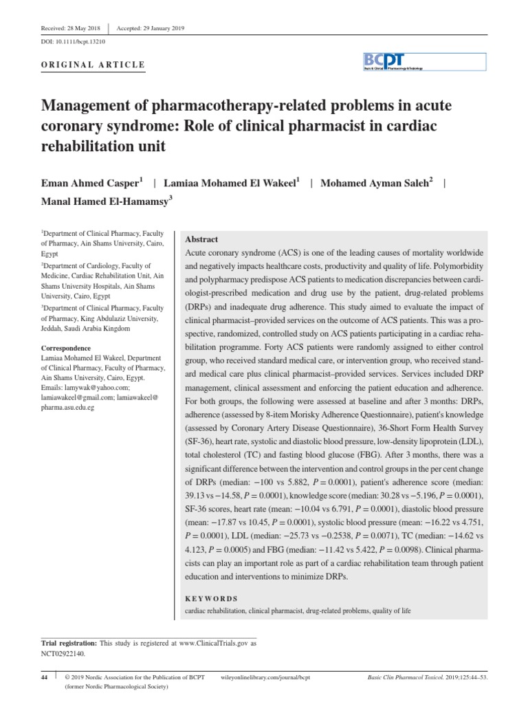 Basic Clin Pharma Tox 2019 Casper Management of Pharmacotherapyrelated Problems in Acute ...